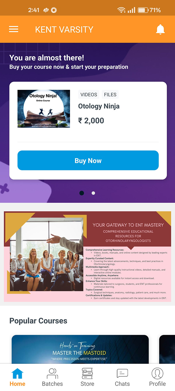 KENT Varsity App – Learning Management System for ENT & Medical Courses